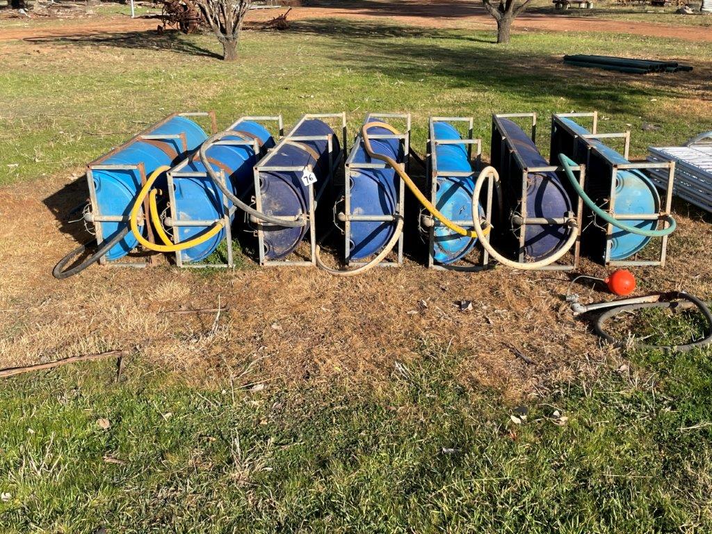 Lot 76 - Portable plastic troughs x 7, made from halved 200 litre drums ...