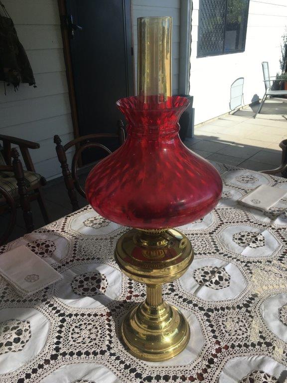 Lot 208 - Large Rare Antique Ruby Glass Banquet Lamp | AuctionsPlus