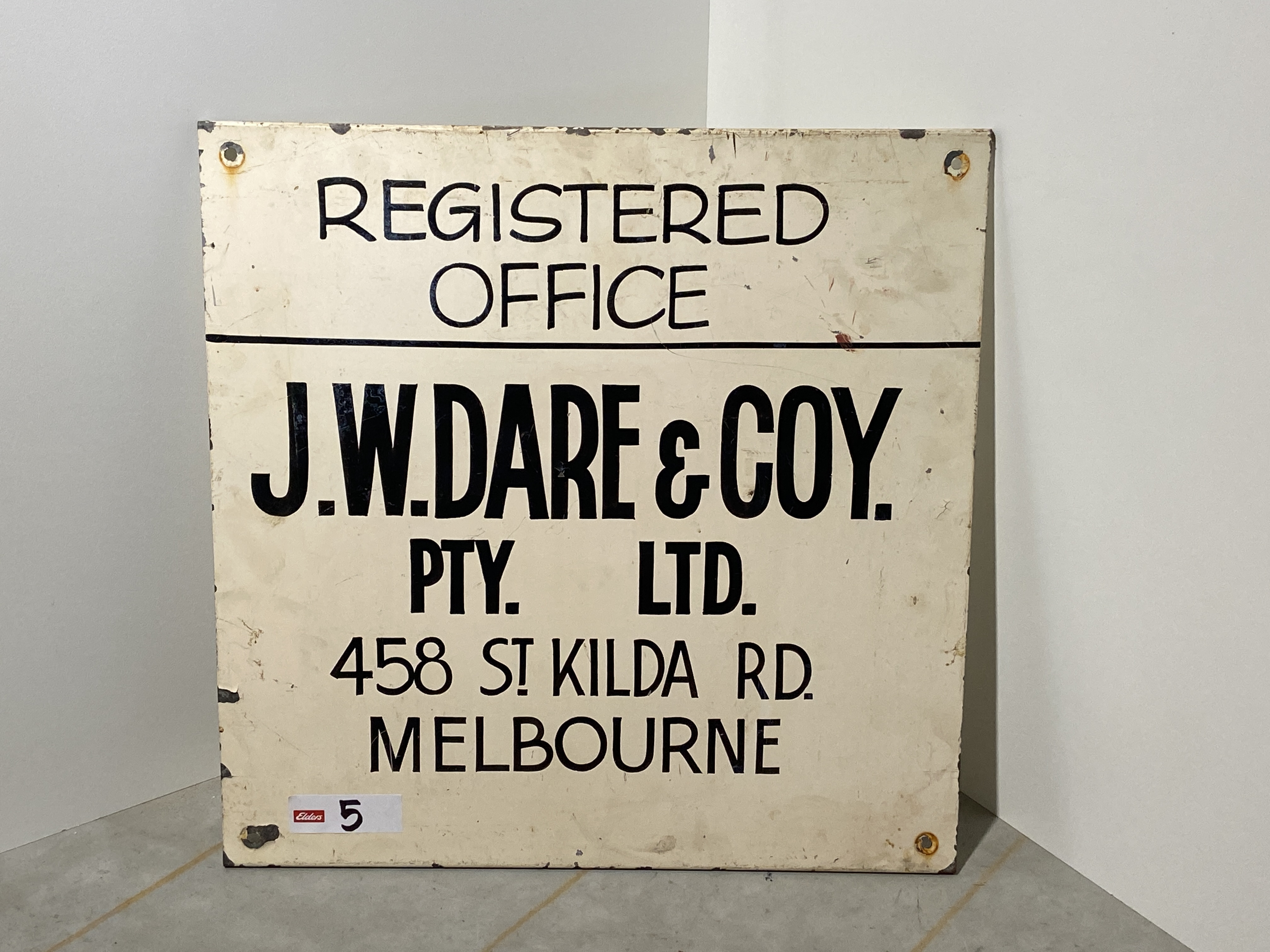 Lot 5 - JW Dare & Coy sign 18” x 18” - Paint | AuctionsPlus