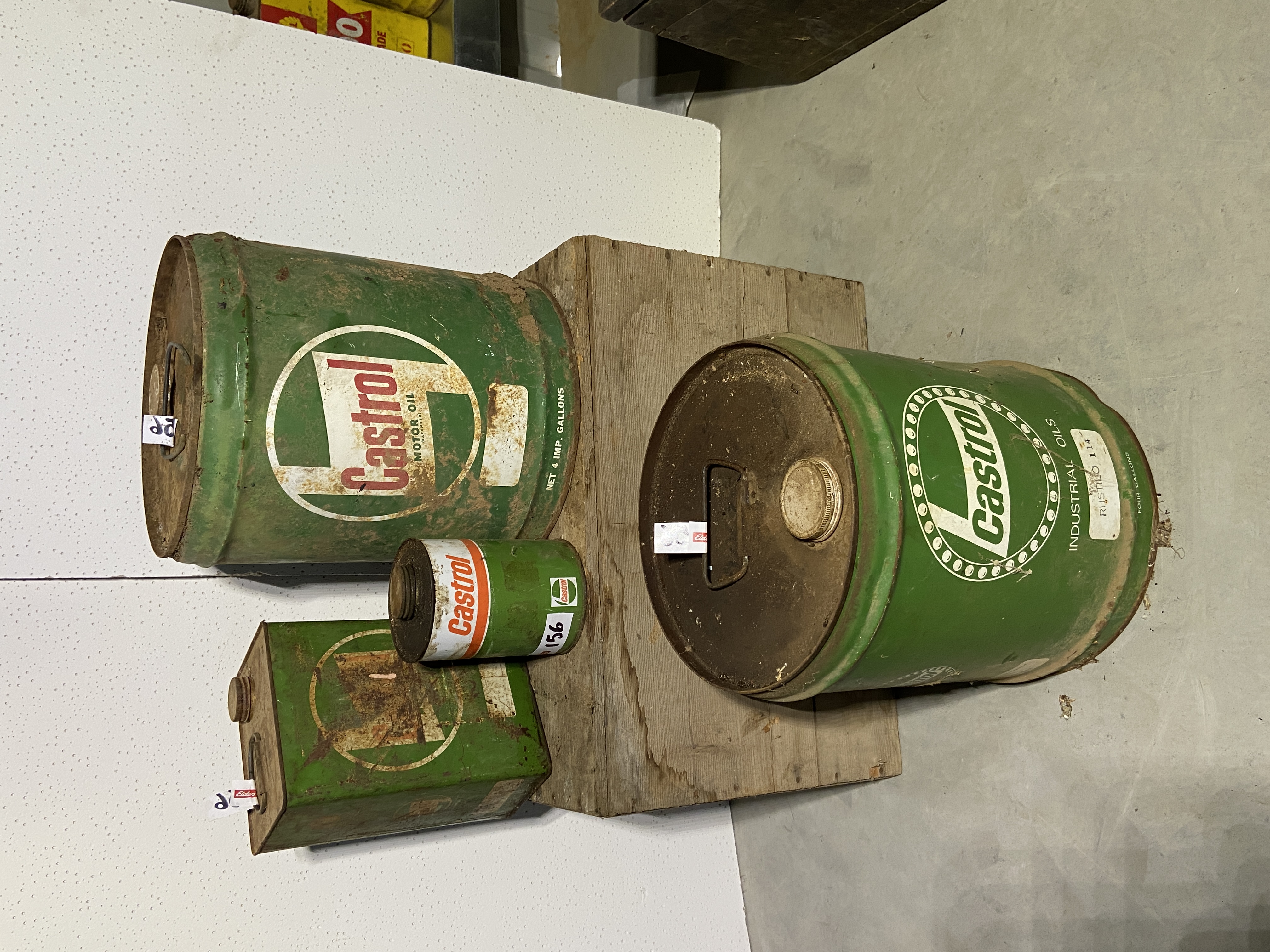 Lot 156 - 2x Castrol 4 Gallon Oil Drums, 1x Castrol 1 Gallon Oil Drum ...