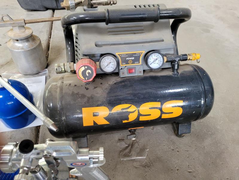 Lot 7 - Ross Air Compressor with Spray Guns & Accessories | AuctionsPlus