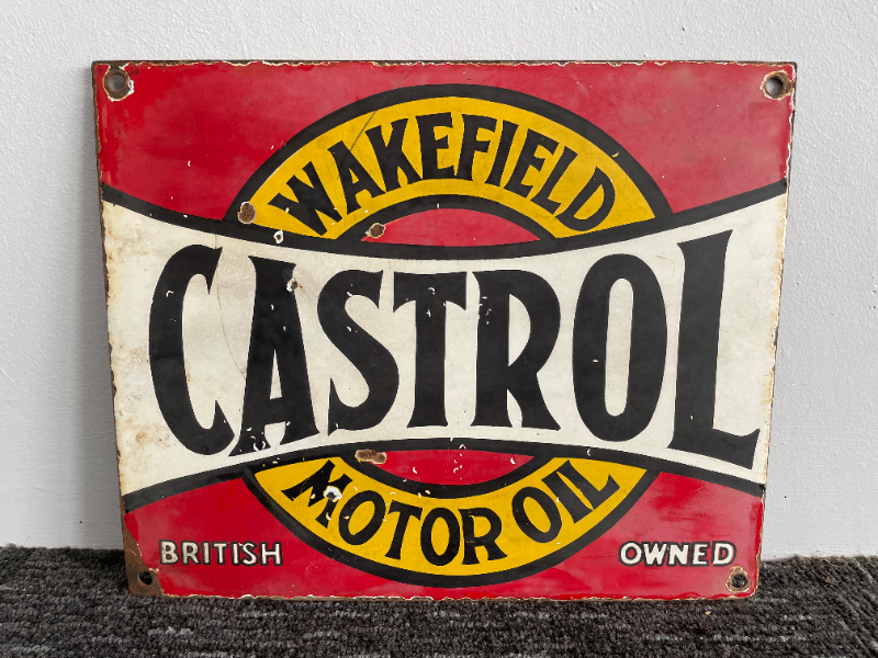 Lot 9 - Castrol Wakefield Motor Oil Enamel Sign 12' x 15' | AuctionsPlus