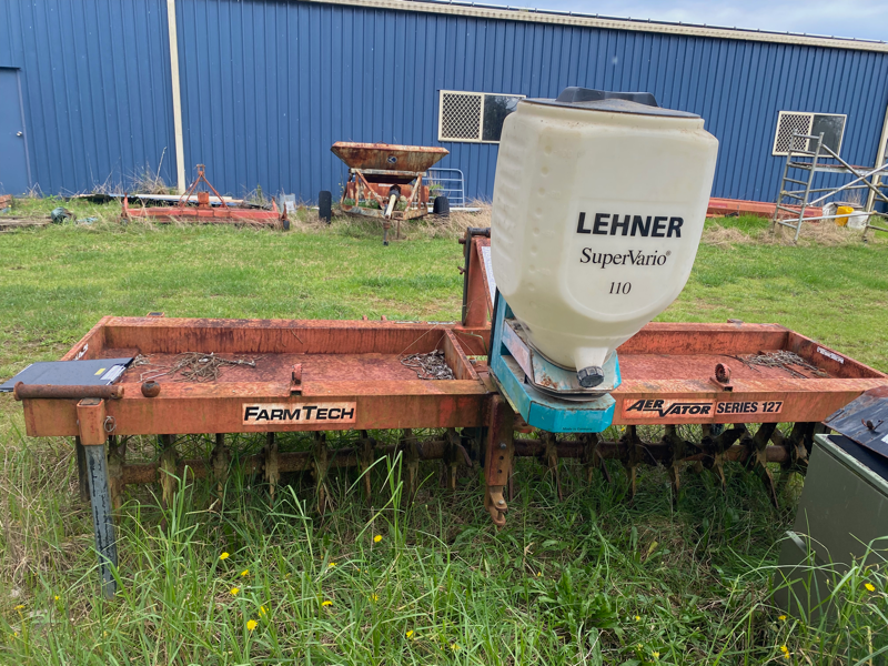 Lot 21 - Farmtech aerator w/ electric seeder & seed box | AuctionsPlus