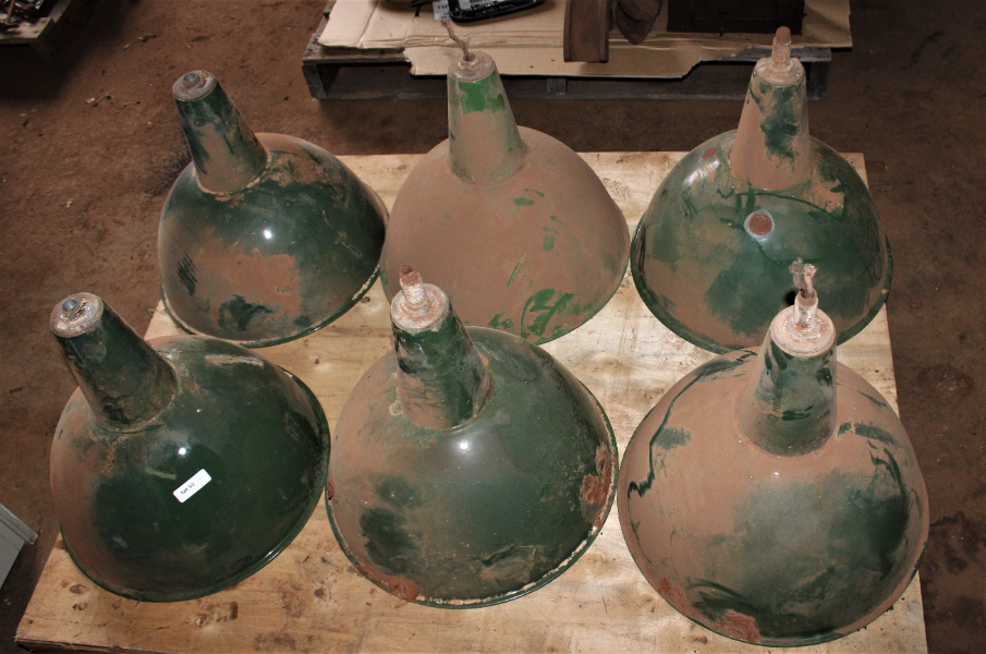 Lot 52 - 6 x Vintage Rowco Green & White Enamel Industrial Factory ...