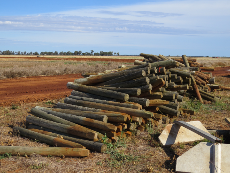 Lot 92 - Large pile of 6” - 8” treated pine fence posts | AuctionsPlus