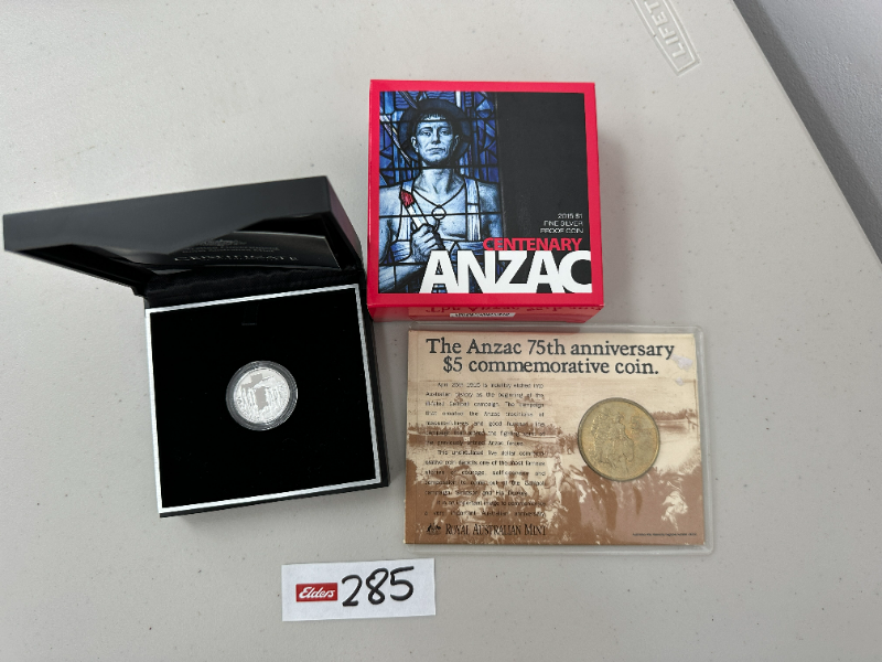 Lot 285 - Anzac 75th anniversary $5 Commemorative Coin & 2015 Anzac ...