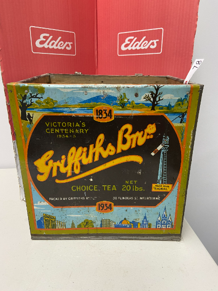 Lot 78 - griffiths square tea tin 20lb | AuctionsPlus