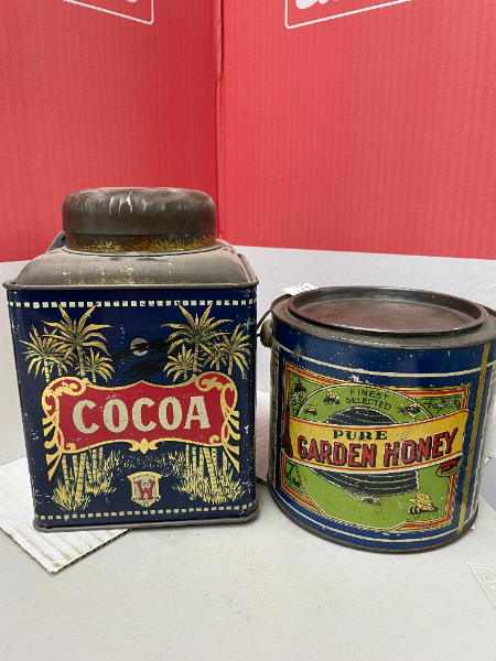 Lot 154 - waltons limited cocoa tin, pure golden honey tin 7lbs ...