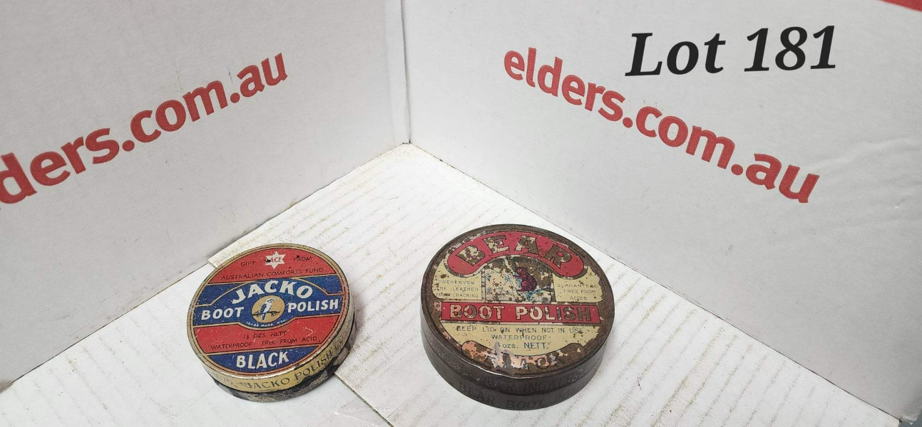 Lot 181 - Jacko boot polish 1 1/2 ozs tin , Bear boot polish 3 ozs tin ...