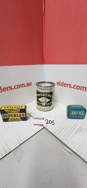 Lot 205 - Superlax laxative chocolates box, Andrews liver salt tin ...
