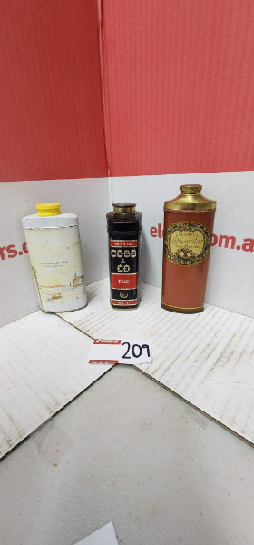 Lot 209 - Cobb and Co talc for men 5 oz, Avon topaze perfumed talc tin ...