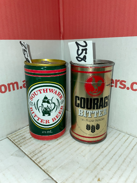 Lot 258 - Southwark bitter beer can 375ml, courage bitter can 13 1/3oz ...