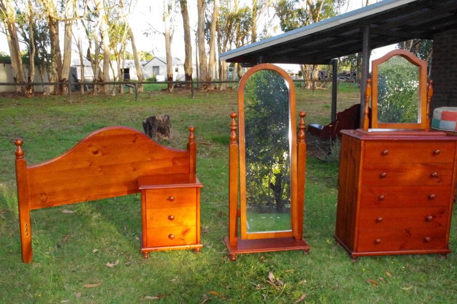 Lot 39 - Bedroom suite, solid timber – Dream Haven Colonial Walnut – Bedhead (Double), tall boy ...