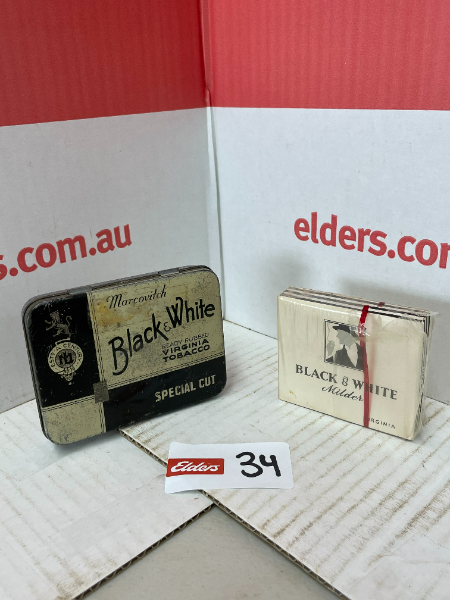 Lot 34 - Black & White Tobacco Tin & Cigarette Box | AuctionsPlus
