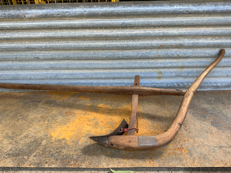 Lot 24 - Restored Thai wooden hand plough. Dedication and Vintage Metal ...