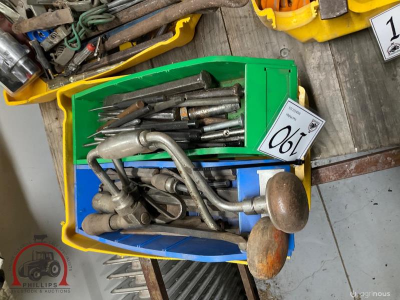Lot 190 - Assorted tools, hand brace and punches | AuctionsPlus