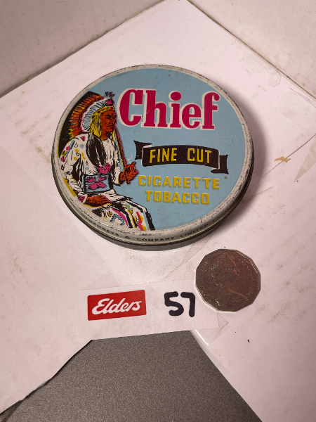 Lot 57 - Chief Fine Cut Cigarette Tobacco 2oz Tin. | AuctionsPlus