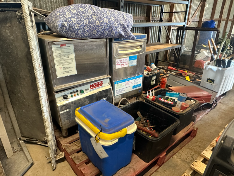 Lot 14 - 2 x commercial dishwasher, sleeping bag, esky, assorted hand ...
