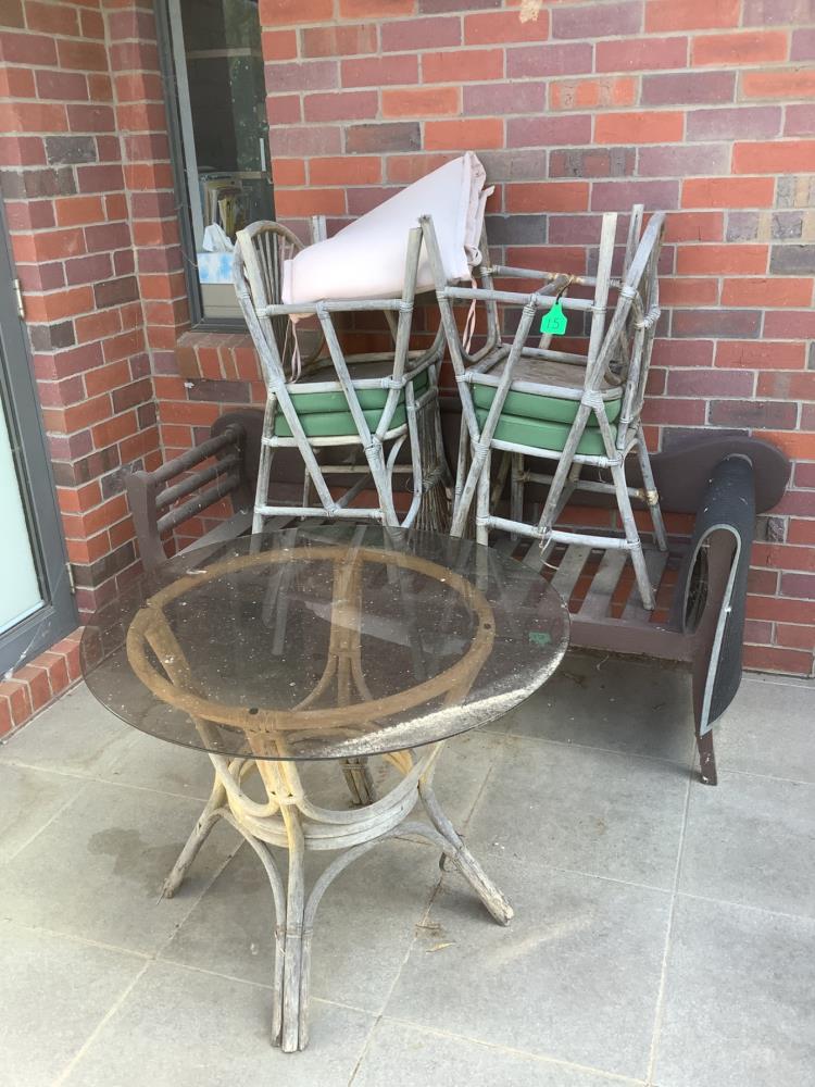 Lot 15 - Wooden Bench & Glass Table with Chairs | AuctionsPlus
