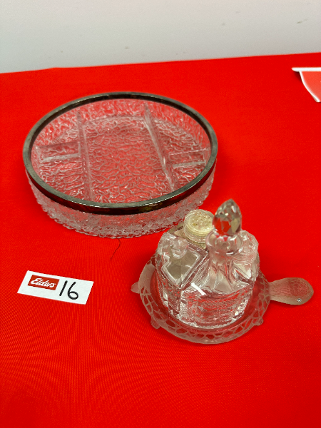 Lot 16 - Hallmarked England Rim Heavy Glass divided dish & Turtle Cruet ...