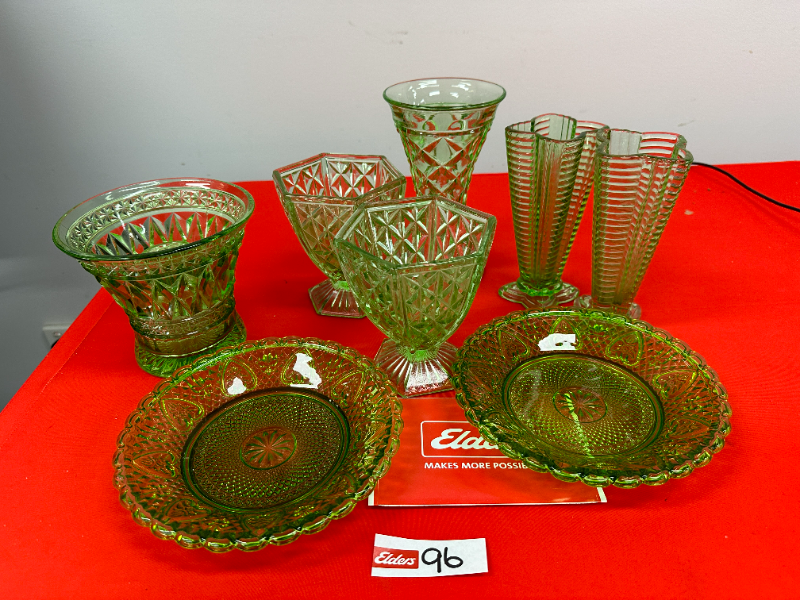 Lot 96 - Assorted Depression Glassware including vases and plates ...