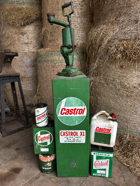 Lot 13I - Original Castrol Highbody Oil pump with Oil & Grease Tins ...