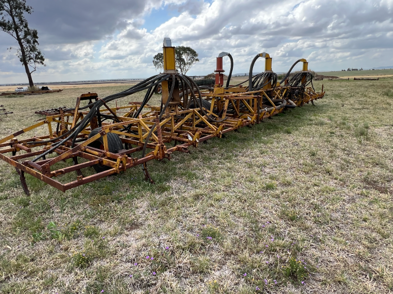 Lot 104 - Gyral 12m Folding Wing Cultivator, Gyral Seed Cart, Harrows ...