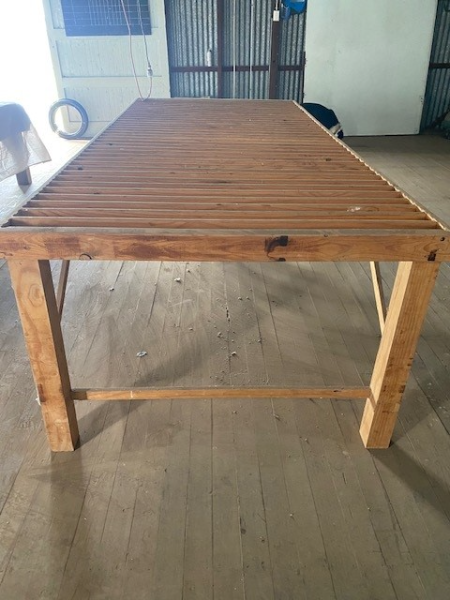 Lot 19 - TIMBER WOOL TABLE - 1370CM X 3050CM | AuctionsPlus
