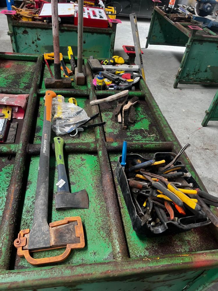 Lot 237 - Quantity Tools Incl. Axes, Rivet Guns, Sledge Hammers, Wire Brushes, Tape Measures ...