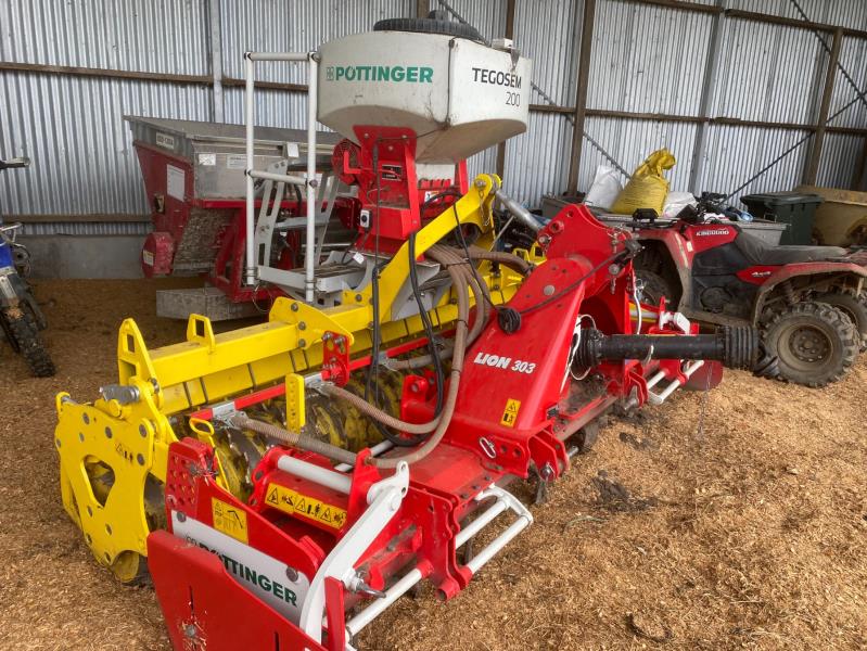 Lot 53 - 2021 Pottinger Lion 303 Power Harrow w/ Tegosem 200 Air Seeder ...