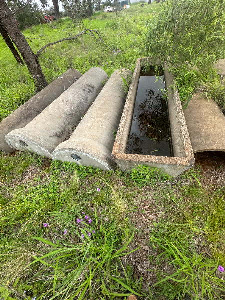 Lot 7 - 19 Concrete Water trough bases; 2 8ft troughs & one rectangular ...
