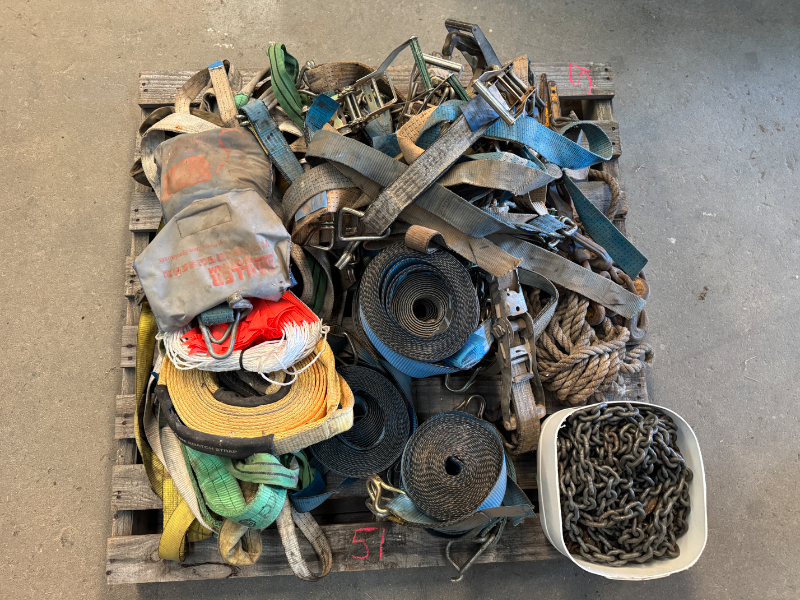 Lot 53 - Ratchet Straps, Slings, Chains, Dogs, Ropes & Harness ...