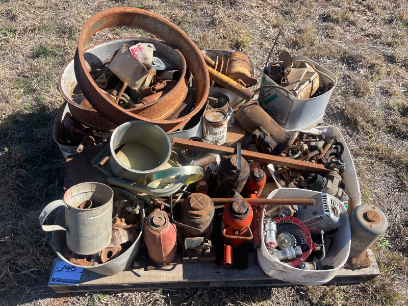 Lot 148 - Sundry used items including bottle jack, bolts and various ...