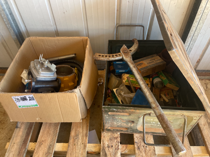 Lot 218 - Scintex fuel transfer pump, steel metal box, 2 x Vernier ...