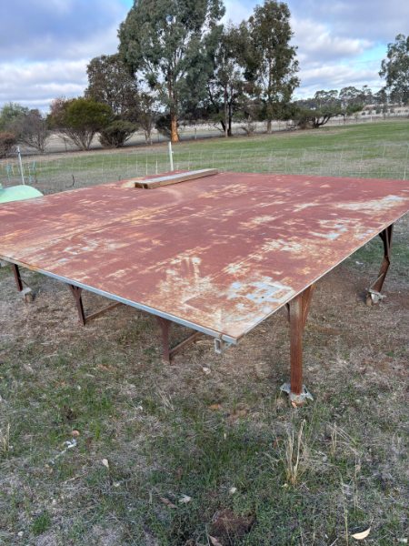 Lot 59 - STEEL WORK BENCH, 3M X 3M, TOP NOT ATTACHED | AuctionsPlus