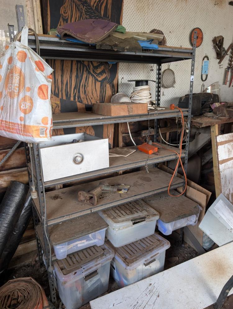 Lot 41 - Metal Shelf & Contents, Table & Contents | AuctionsPlus
