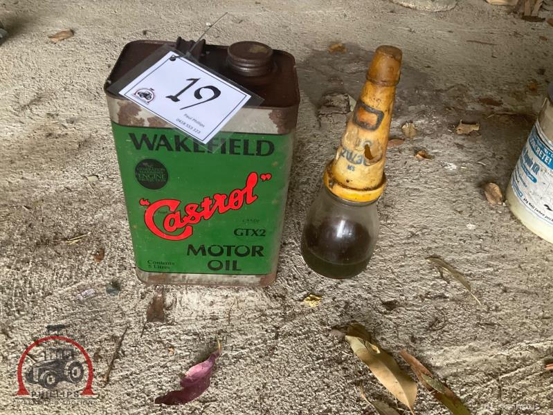 Lot 19 - Castrol Oil Tin (5ltr) & 1 Pint Oil bottle | AuctionsPlus