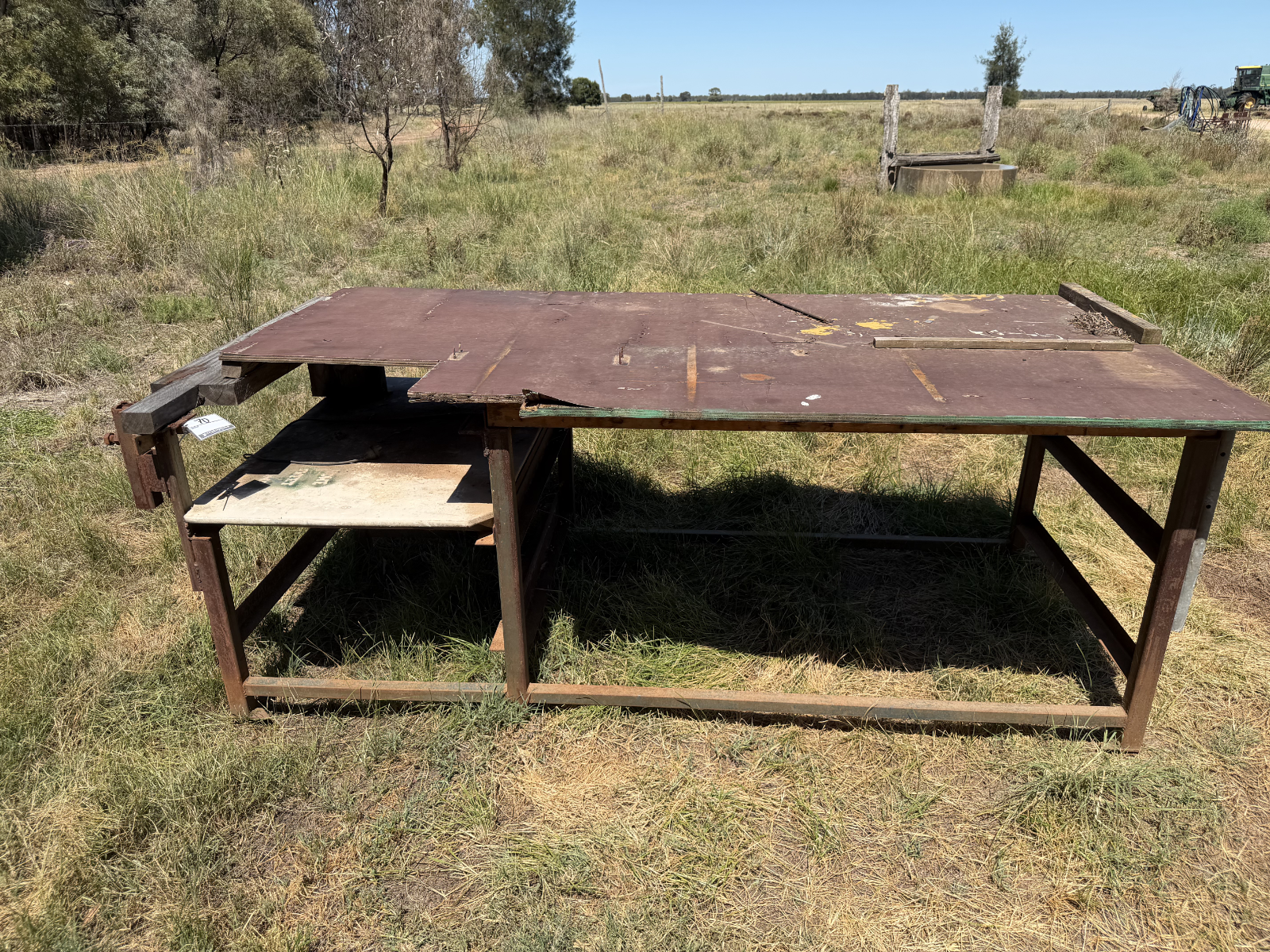 Lot 70 - Work Bench, timber top in average condition, steel frame ...