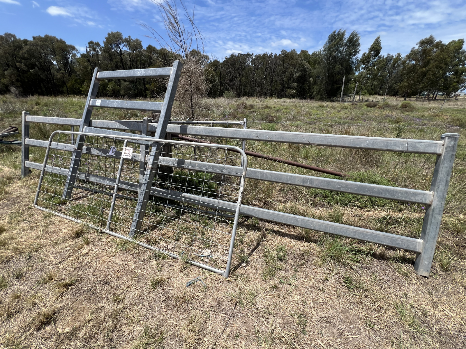 Lot 81 - 2 x 3m Gates, Galv Fence end approx. 2m tall x 1.6m wide, 3 ...